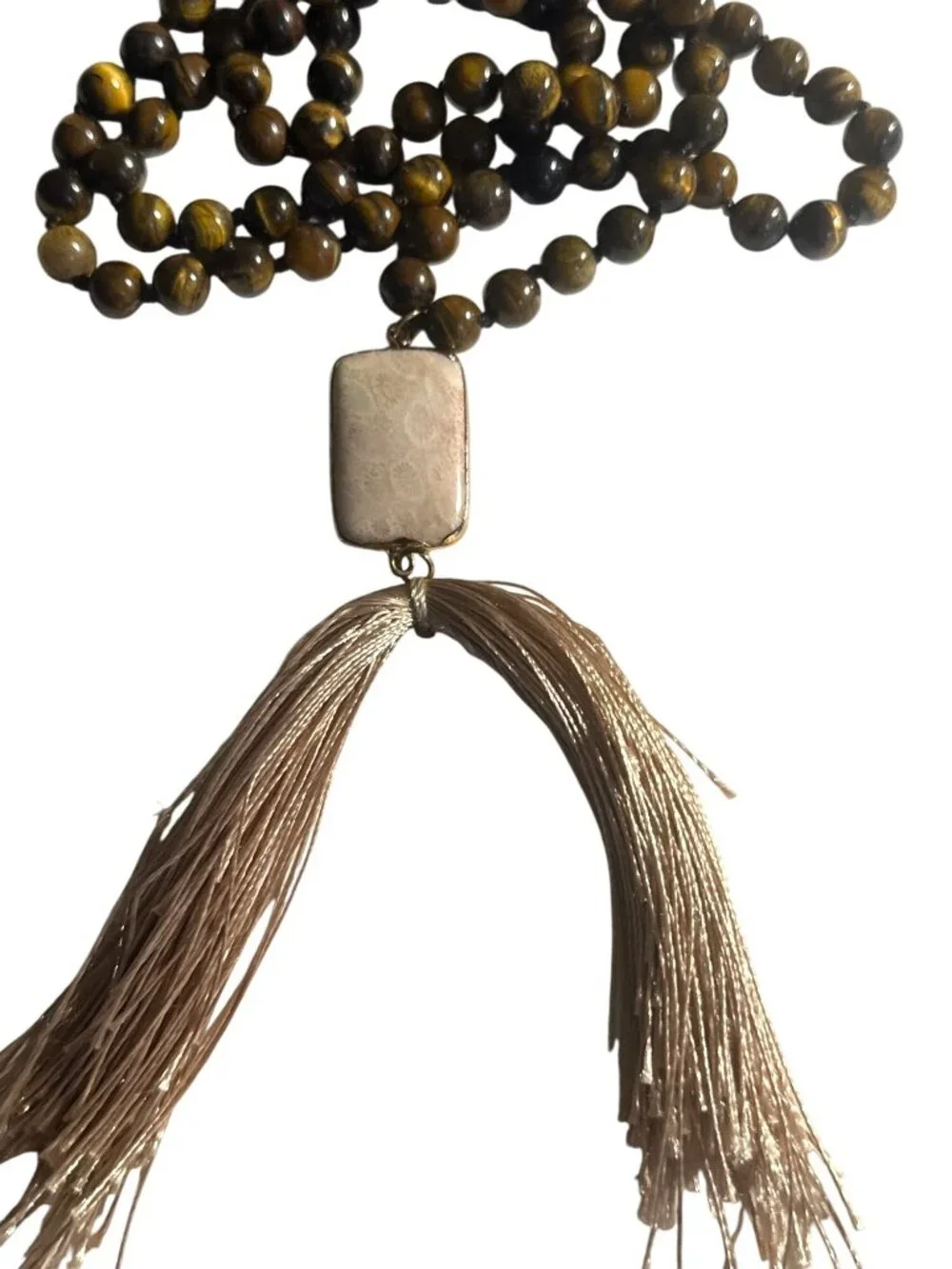 Unbranded | Jewelry | Vintage Fossil Coral Tiger Eye Necklace Beads ...